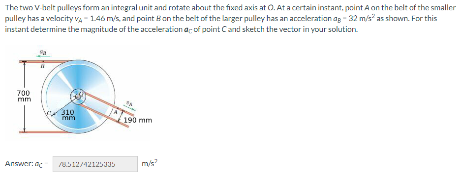 Solved The two V-belt pulleys form an integral unit and | Chegg.com