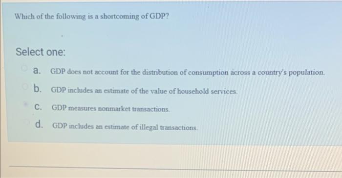 Solved Which of the following is a shortcoming of GDP? | Chegg.com