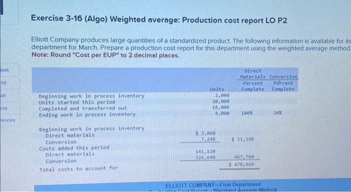 Solved Exceecise 3-16 (algo) weighted average: Production | Chegg.com