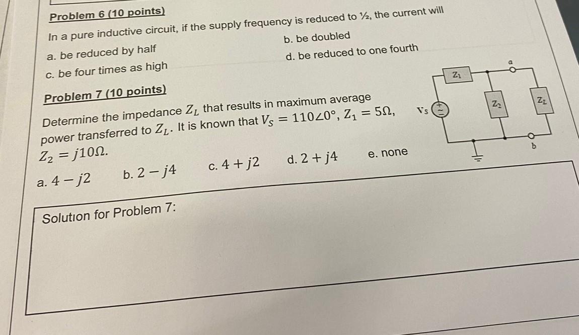 Solved Problem 6 (10 points) In a pure inductive circuit, if | Chegg.com