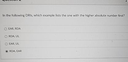 Solved In the following DRIs, which example lists the one | Chegg.com