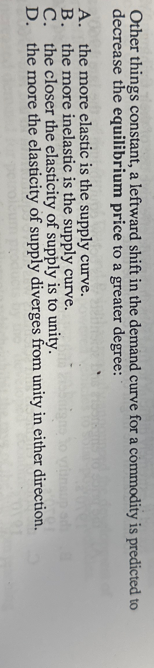Solved Other things constant, a leftward shift in the demand | Chegg.com