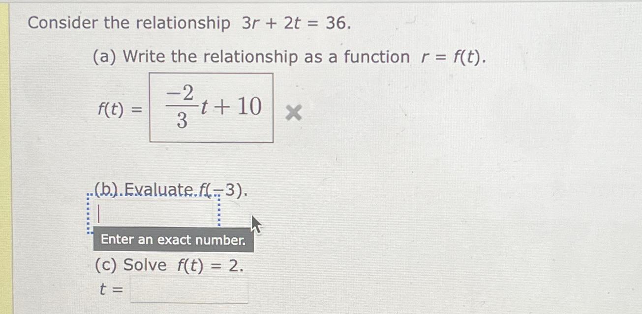 Solved Consider the relationship 3r+2t=36.(a) ﻿Write the | Chegg.com