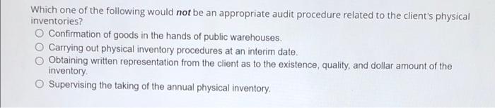 Solved Your client performed the physical count of inventory | Chegg.com