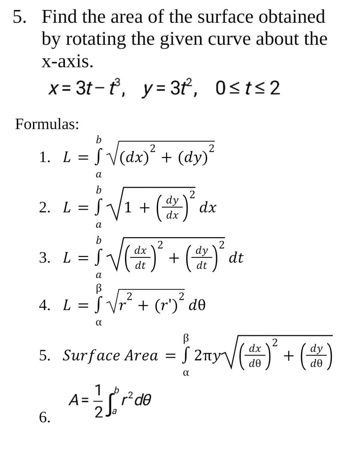 Solved 5. Find the area of the surface obtained by rotating | Chegg.com