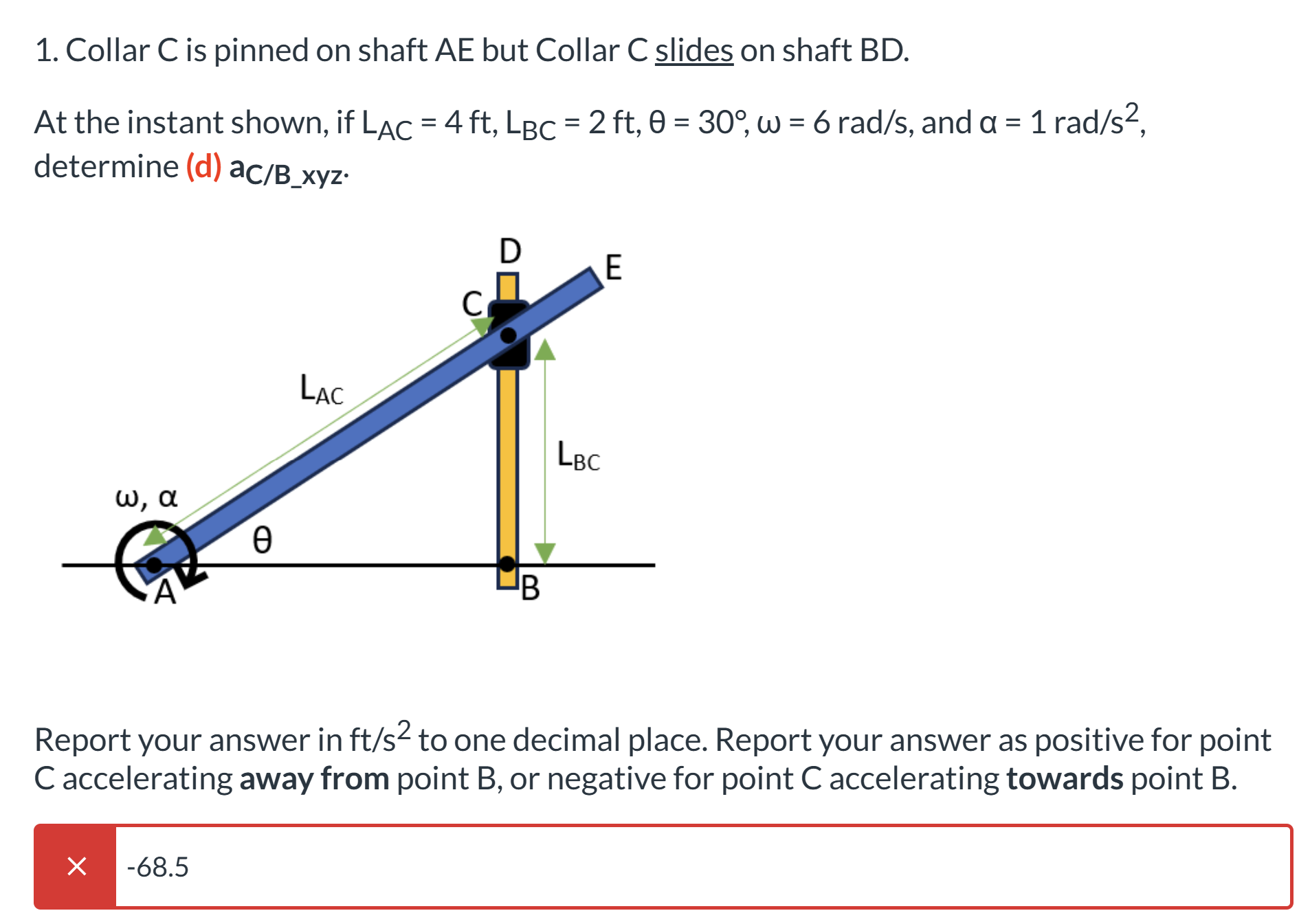 Solved Collar C is pinned on shaft AE but Collar C slides on | Chegg.com