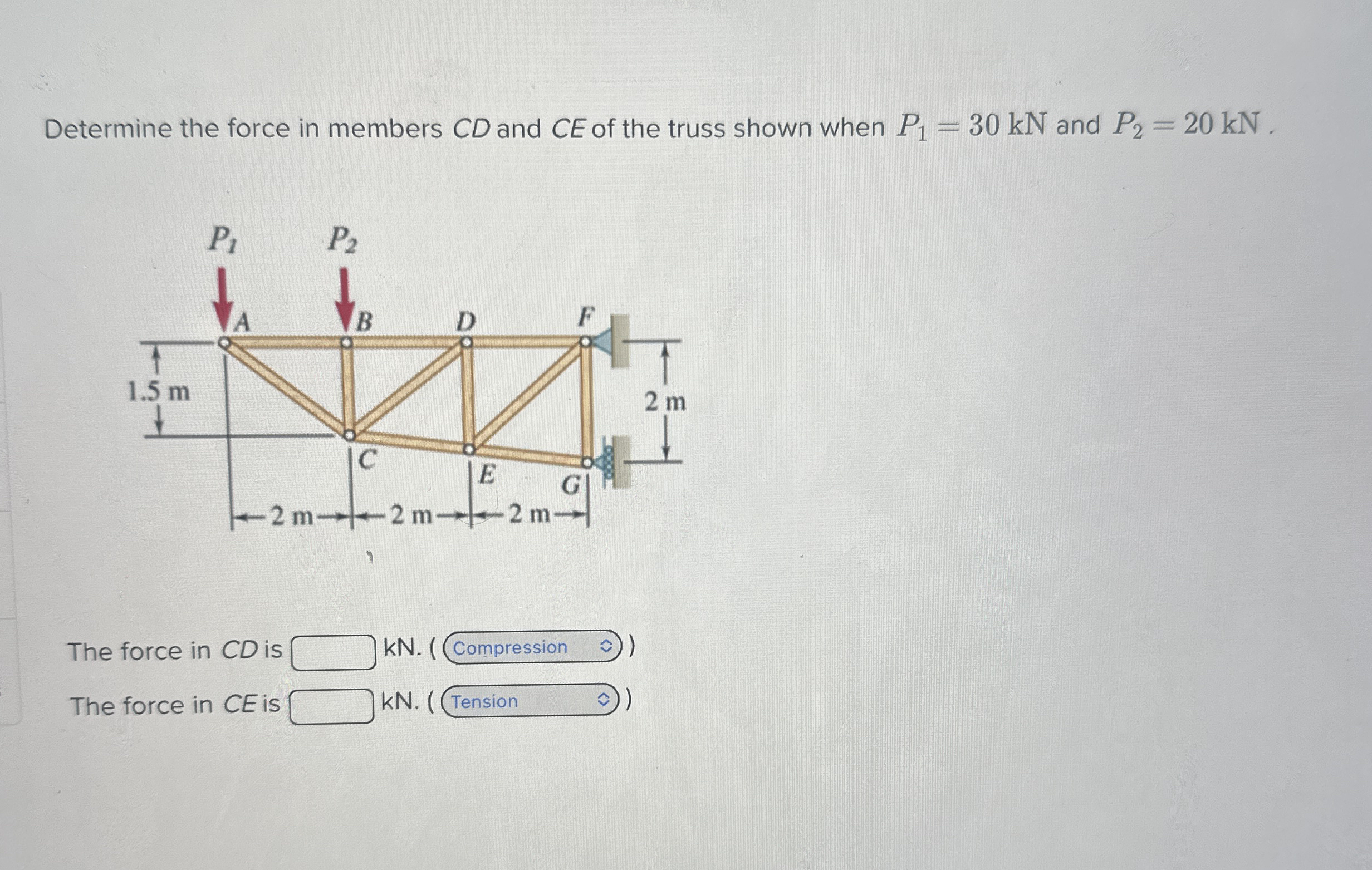 Solved Determine the force in members CD ﻿and CE ﻿of the | Chegg.com