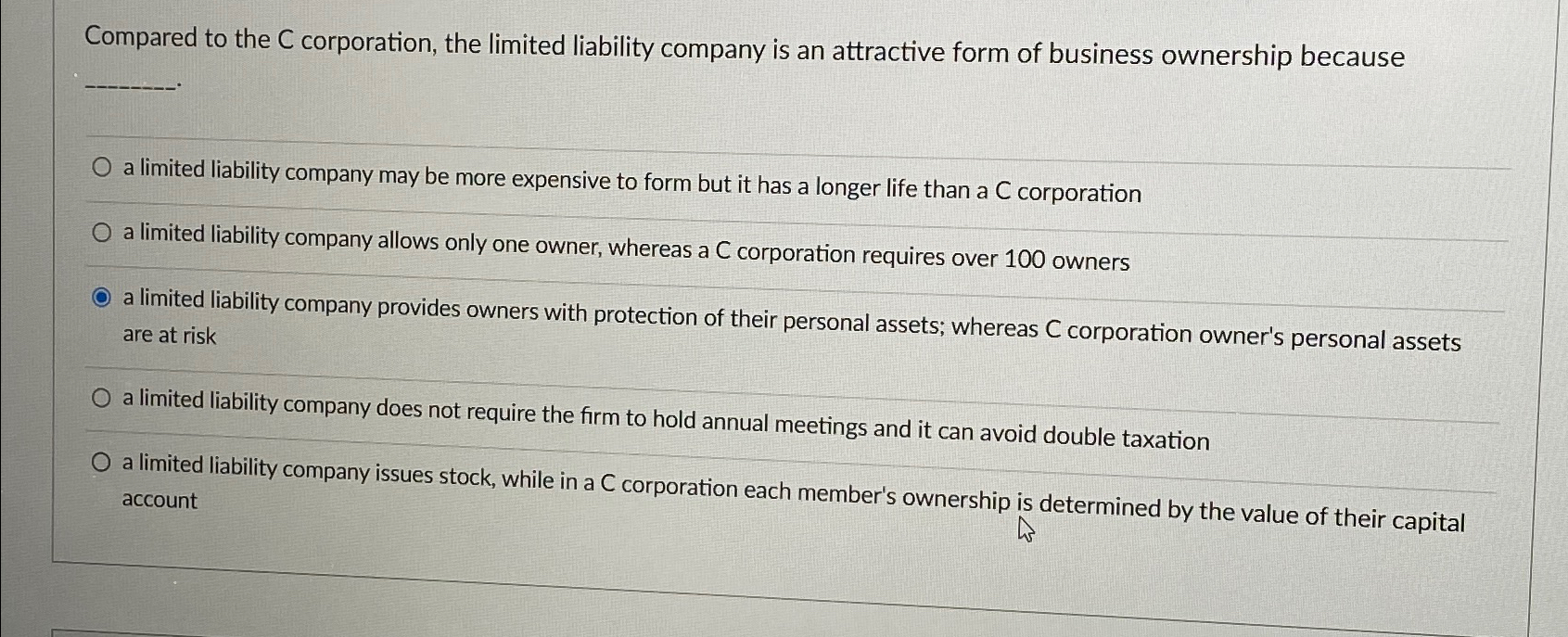 Solved Compared to the C ﻿corporation, the limited liability | Chegg.com