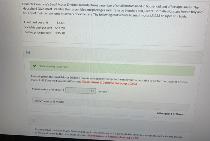 Solved Bramble Company's Small Motor Division manufactures a | Chegg.com