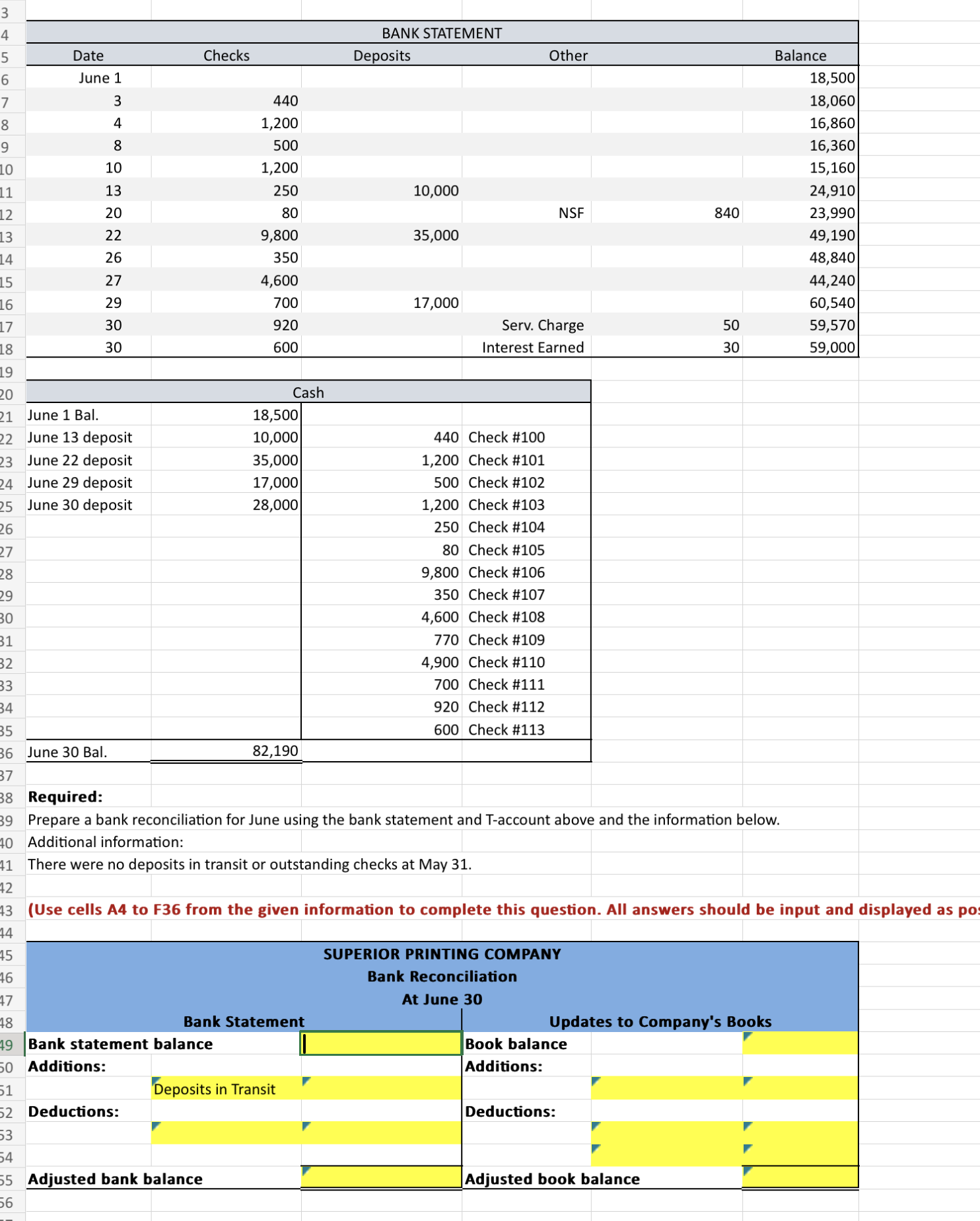 The June bank statement and the cash T-account for | Chegg.com