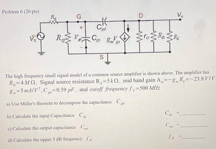 Solved Problem 6 The high frequency small signal model of a | Chegg.com
