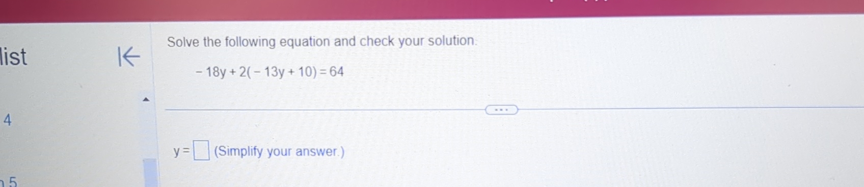 Solved listSolve the following equation and check your | Chegg.com