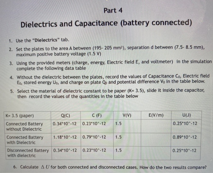 Solved Part 4 Dielectrics and Capacitance (battery | Chegg.com