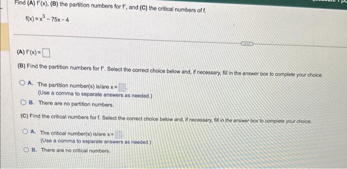 Solved Find (A)f′(x),(B) the partition numbers for f′, and | Chegg.com