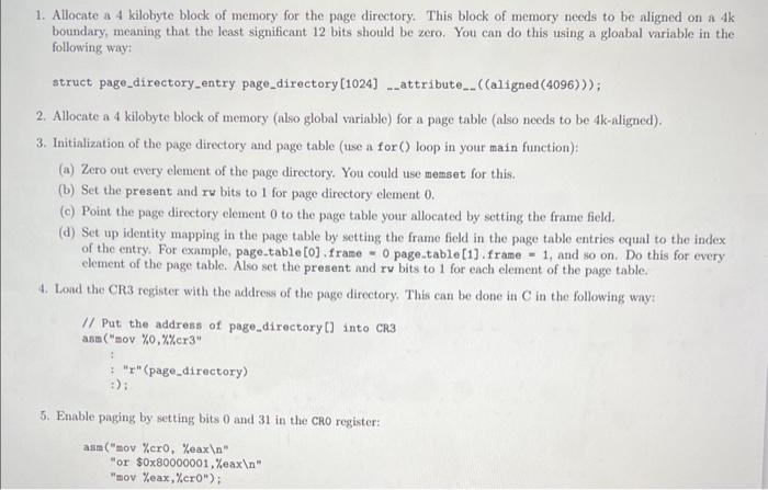 Solved 1. Allocate a 4 kilobyte block of memory for the page | Chegg.com