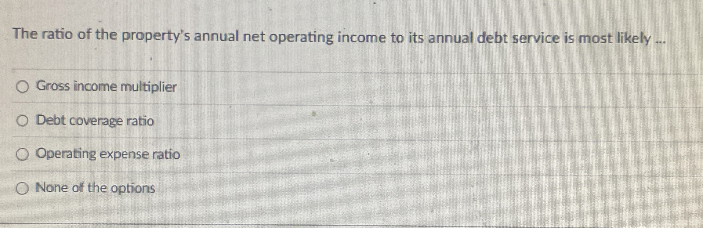 Solved The ratio of the property's annual net operating | Chegg.com