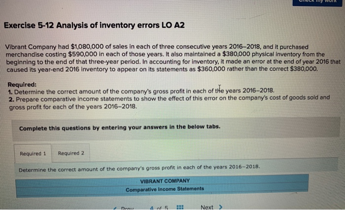 Solved Exercise 5-12 Analysis of inventory errors LO A2 | Chegg.com