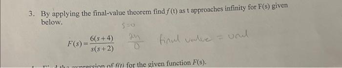 Solved 3. By applying the final-value theorem find f(t) as t | Chegg.com
