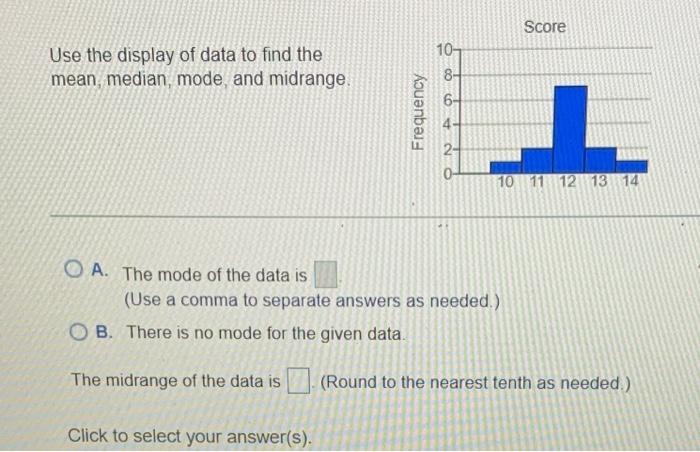 Solved Score 10-1 Use the display of data to find the mean | Chegg.com