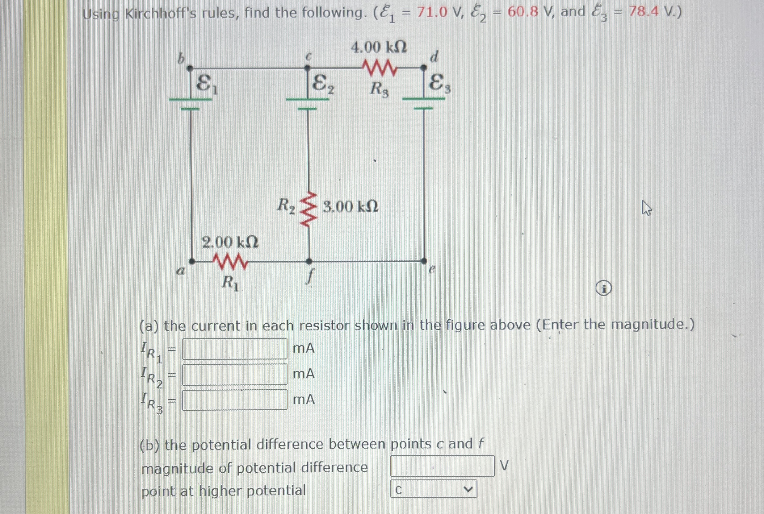 Solved Using Kirchhoff's rules, find the following. | Chegg.com