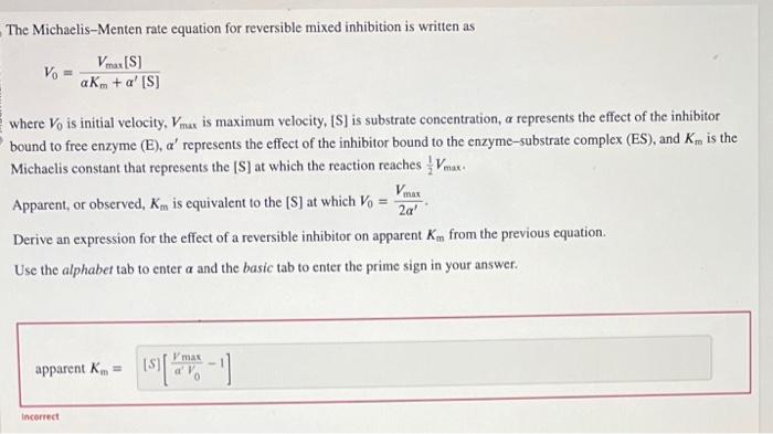 Solved The Michaelis-Menten rate equation for reversible | Chegg.com