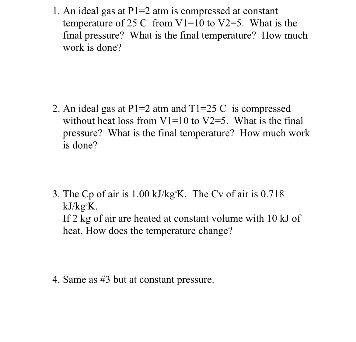 Solved An ideal gas at P1=2atm is compressed at constant | Chegg.com
