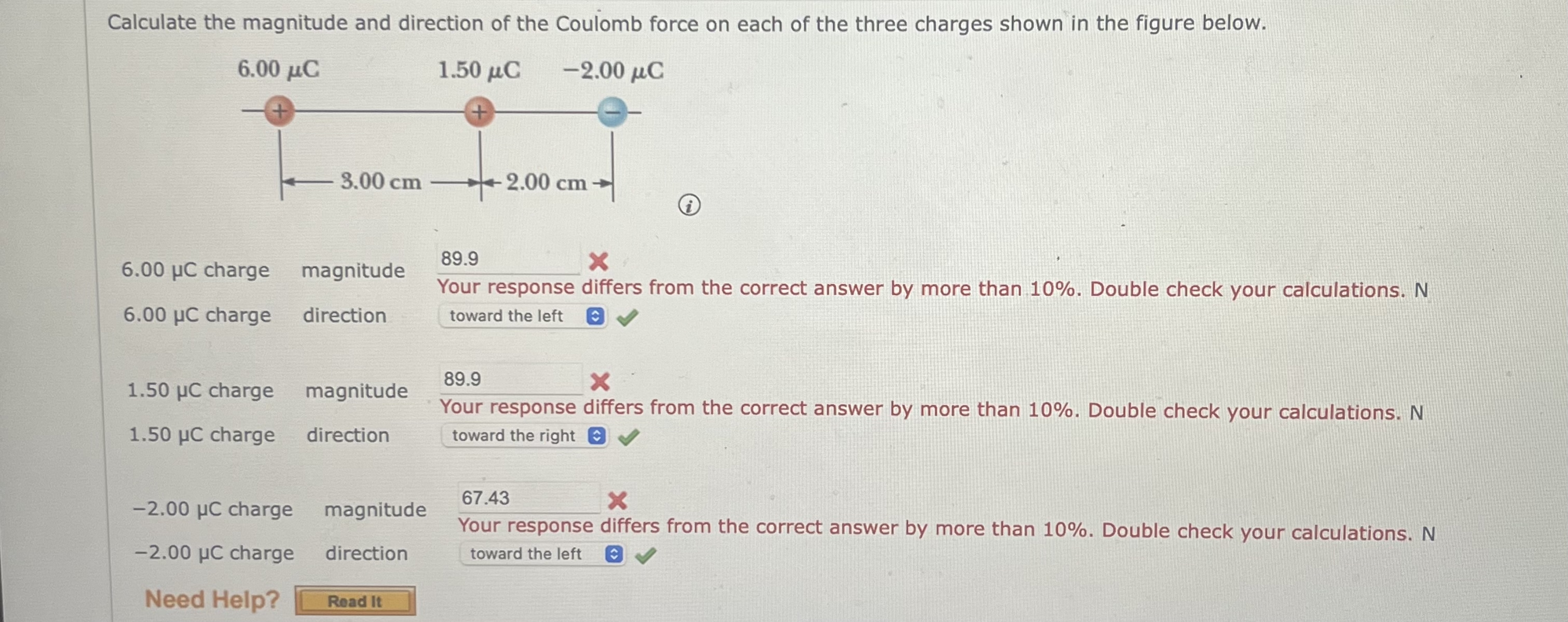 Solved Calculate the magnitude and direction of the Coulomb | Chegg.com
