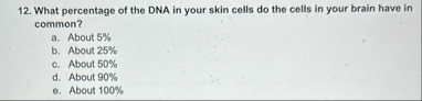 Solved What percentage of the DNA in your skin cells do the | Chegg.com