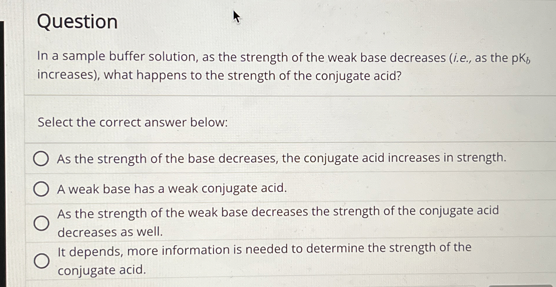 Solved QuestionIn a sample buffer solution, as the strength | Chegg.com