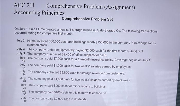 Solved Accounting Principles Comprehensive Problem Set On | Chegg.com
