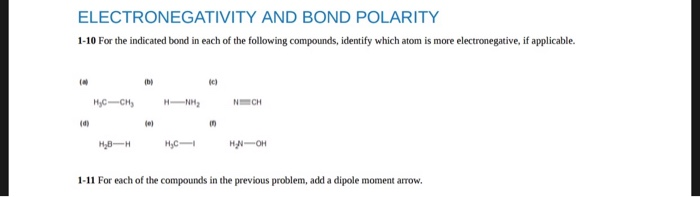 Solved ELECTRONEGATIVITY AND BOND POLARITY 1-10 For the | Chegg.com