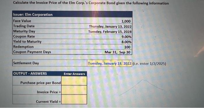 Solved Calculate the Invoice Price of the Elm Corp.'s | Chegg.com