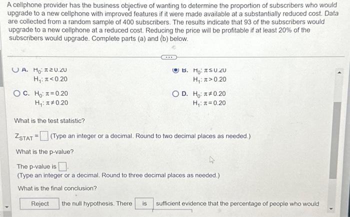 Solved A cellphone provider has the business objective of | Chegg.com