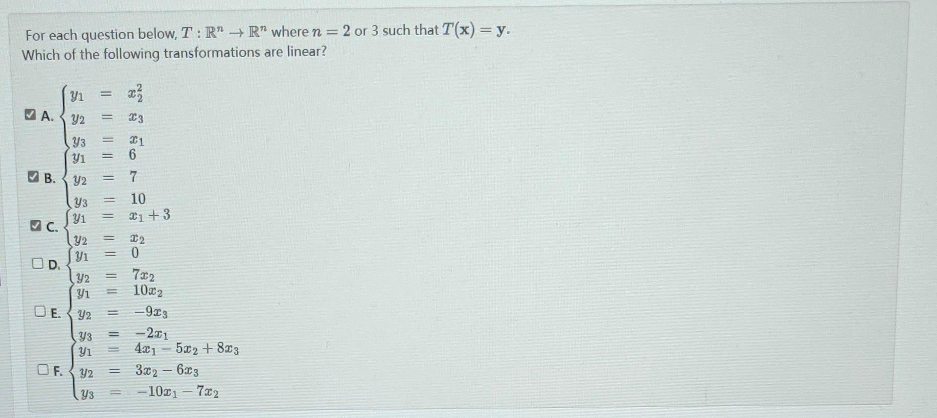 Solved For each question below, T:Rn→Rn where n=2 or 3 such | Chegg.com