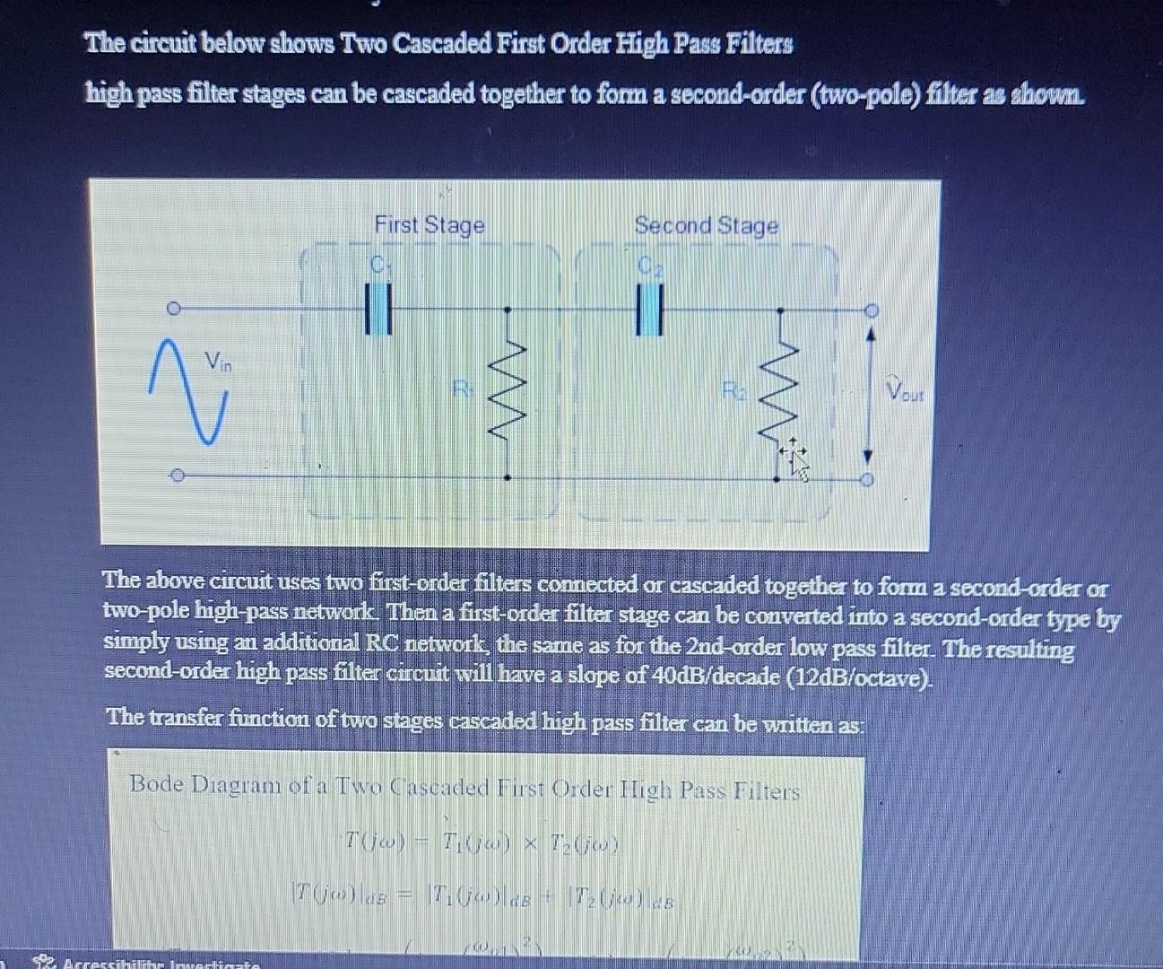 The circuit below shows Two Cascaded First Order High | Chegg.com