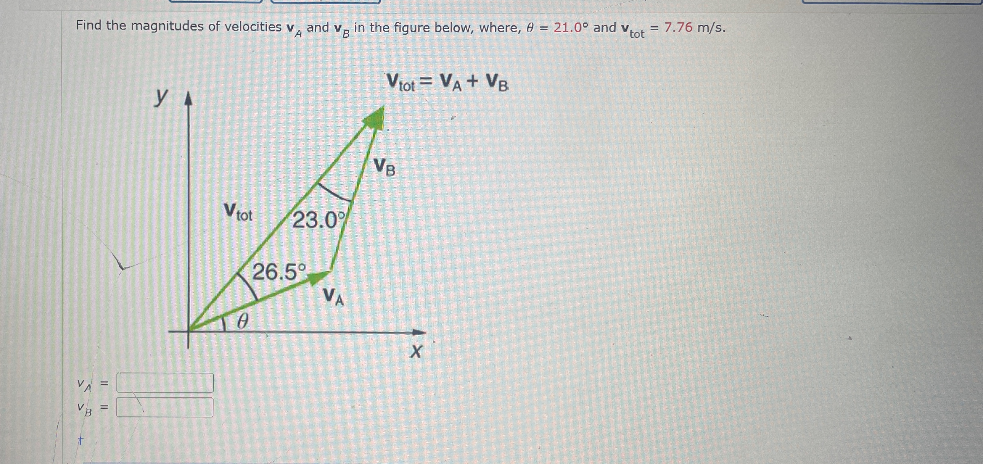 Solved Find the magnitudes of velocities vA ﻿and vB ﻿in the | Chegg.com