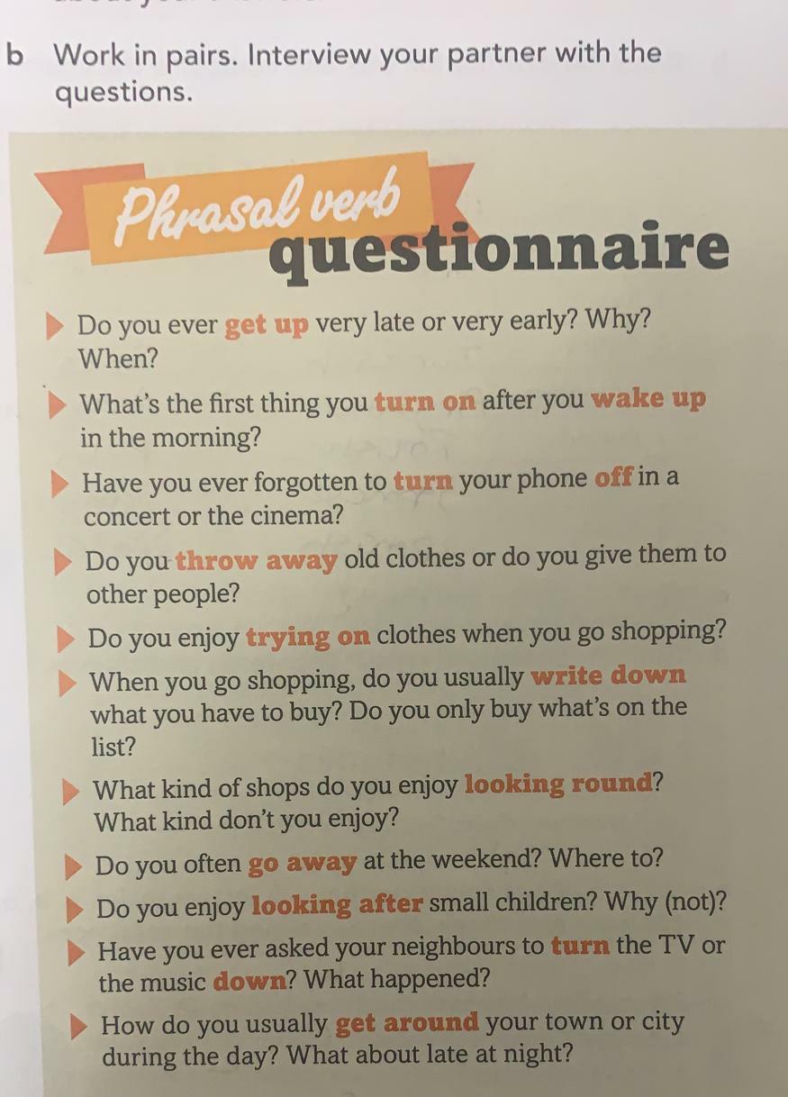 Solved b Work in pairs. Interview your partner with the | Chegg.com