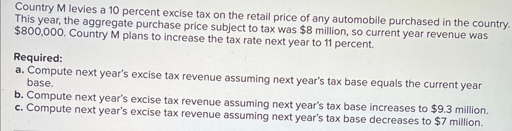 Solved Country M levies a 10 ﻿percent excise tax on the | Chegg.com