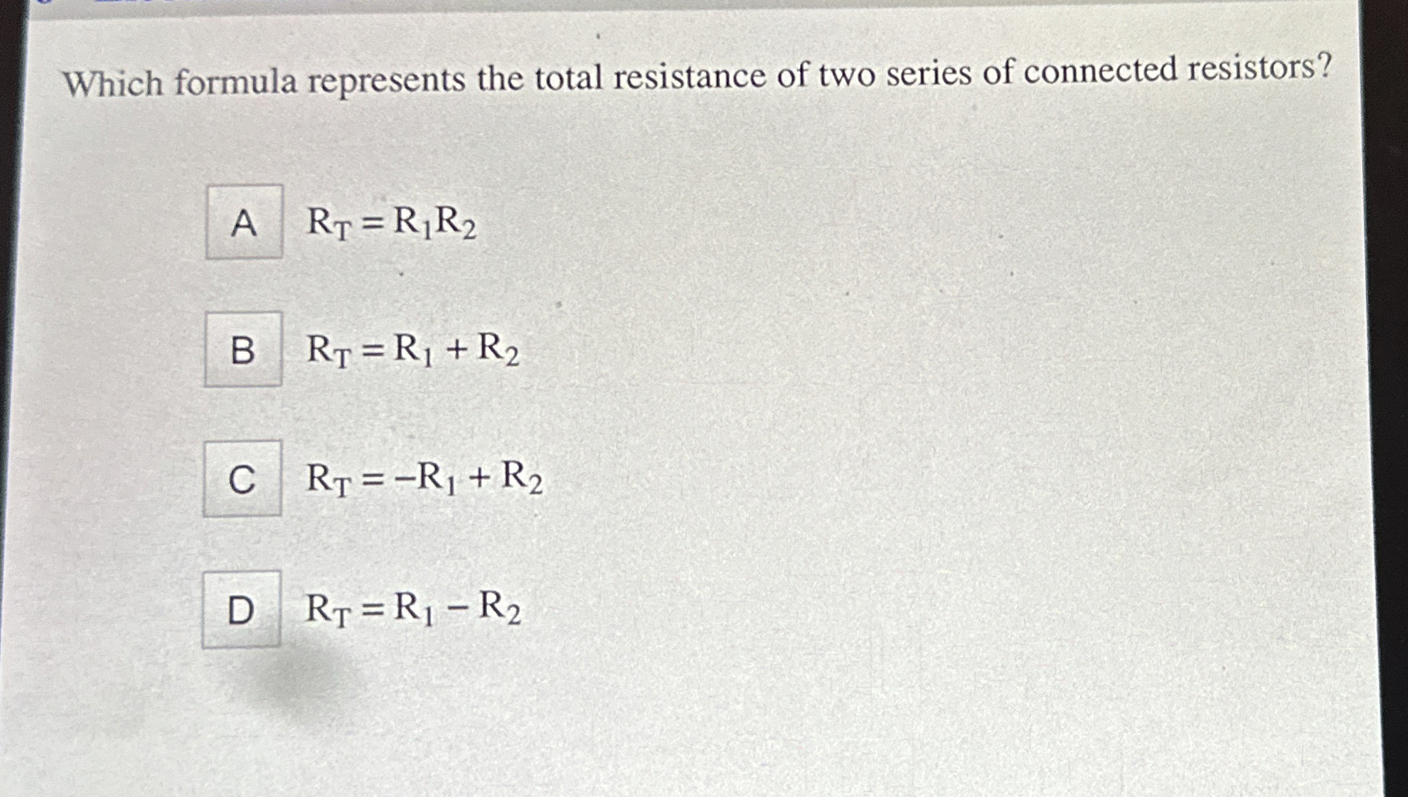 Solved Which formula represents the total resistance of two | Chegg.com