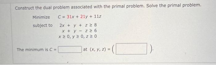 Solved Construct the dual problem associated with the primal | Chegg.com