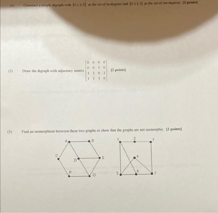 Solved Construct a simple digraph with . 12. 2) as the set | Chegg.com