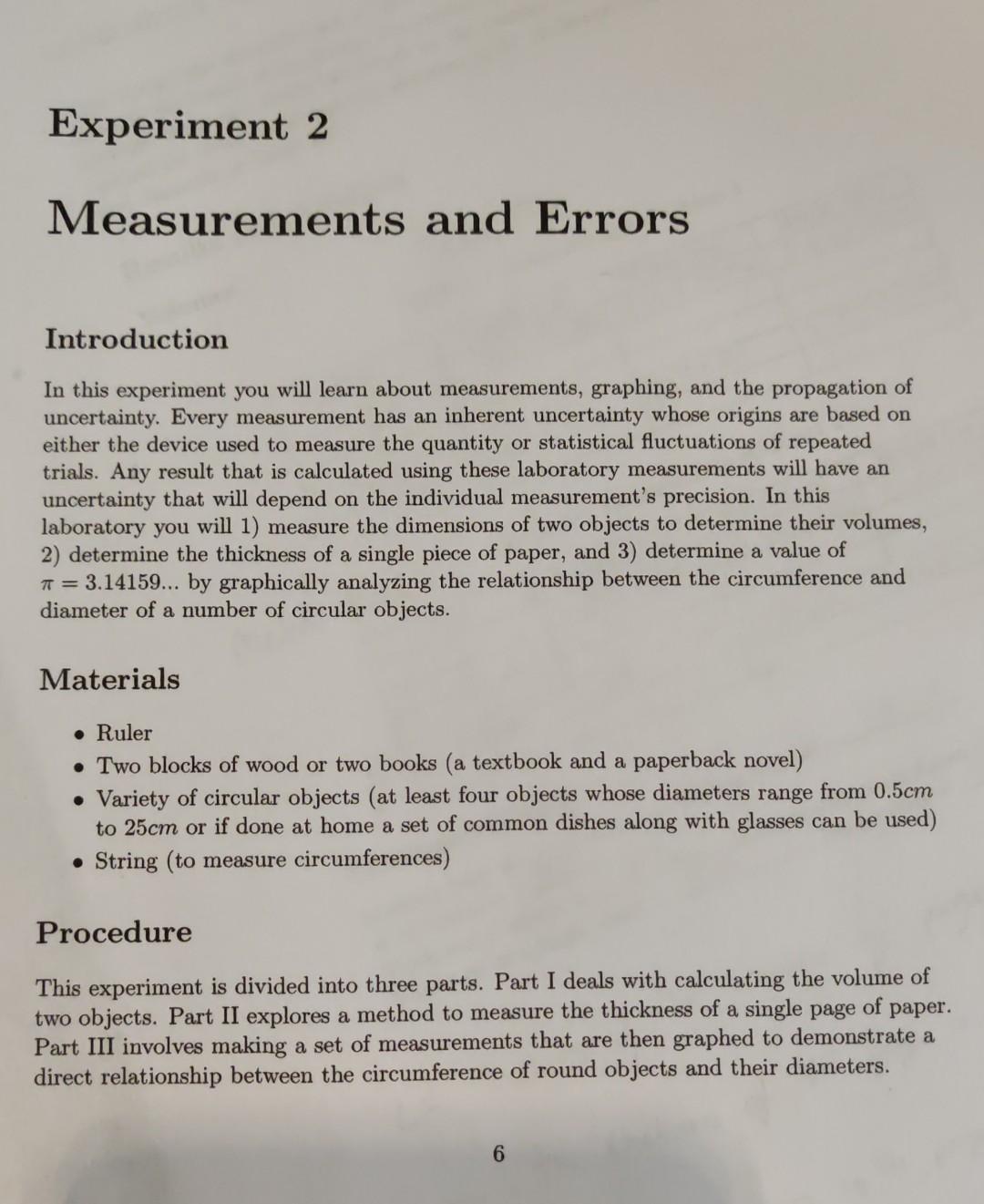 Solved EXPERIMENT 2. MEASUREMENTS AND ERRORS wrap around the | Chegg.com