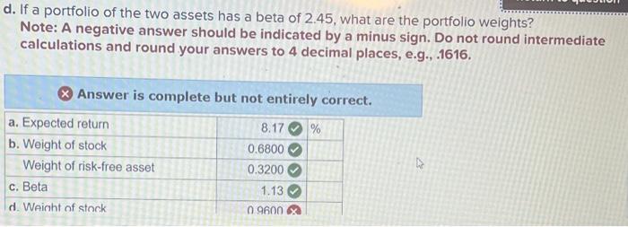 Solved A stock has a beta of 1.25 and an expected return of | Chegg.com