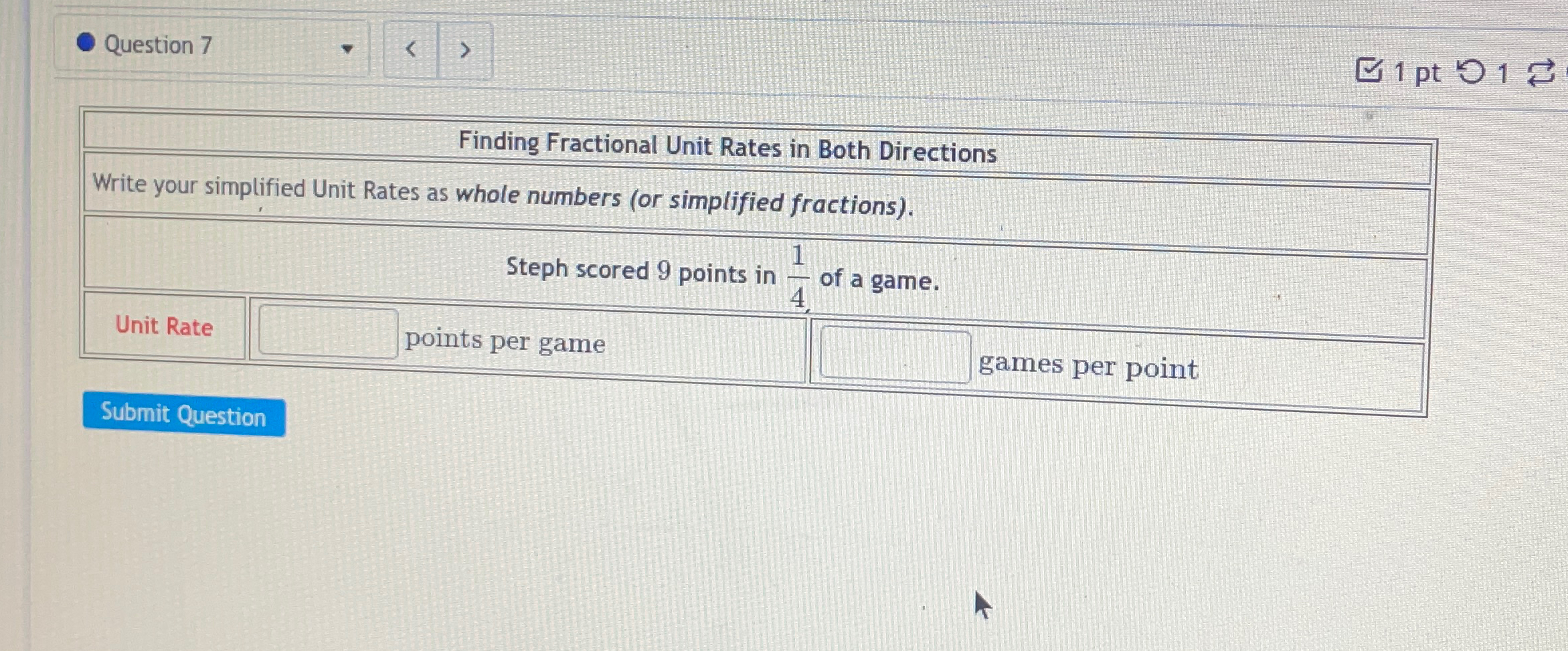 Solved Question 71 ﻿pt1Finding Fractional Unit Rates in Both | Chegg.com