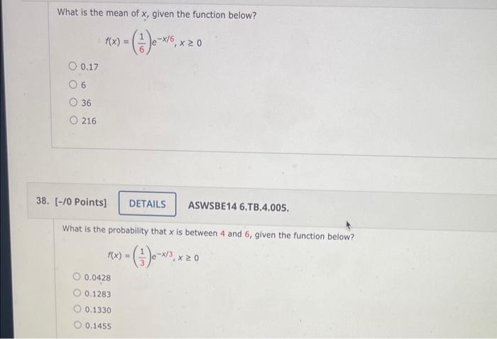 Solved What is the mean of x, given the function below? | Chegg.com