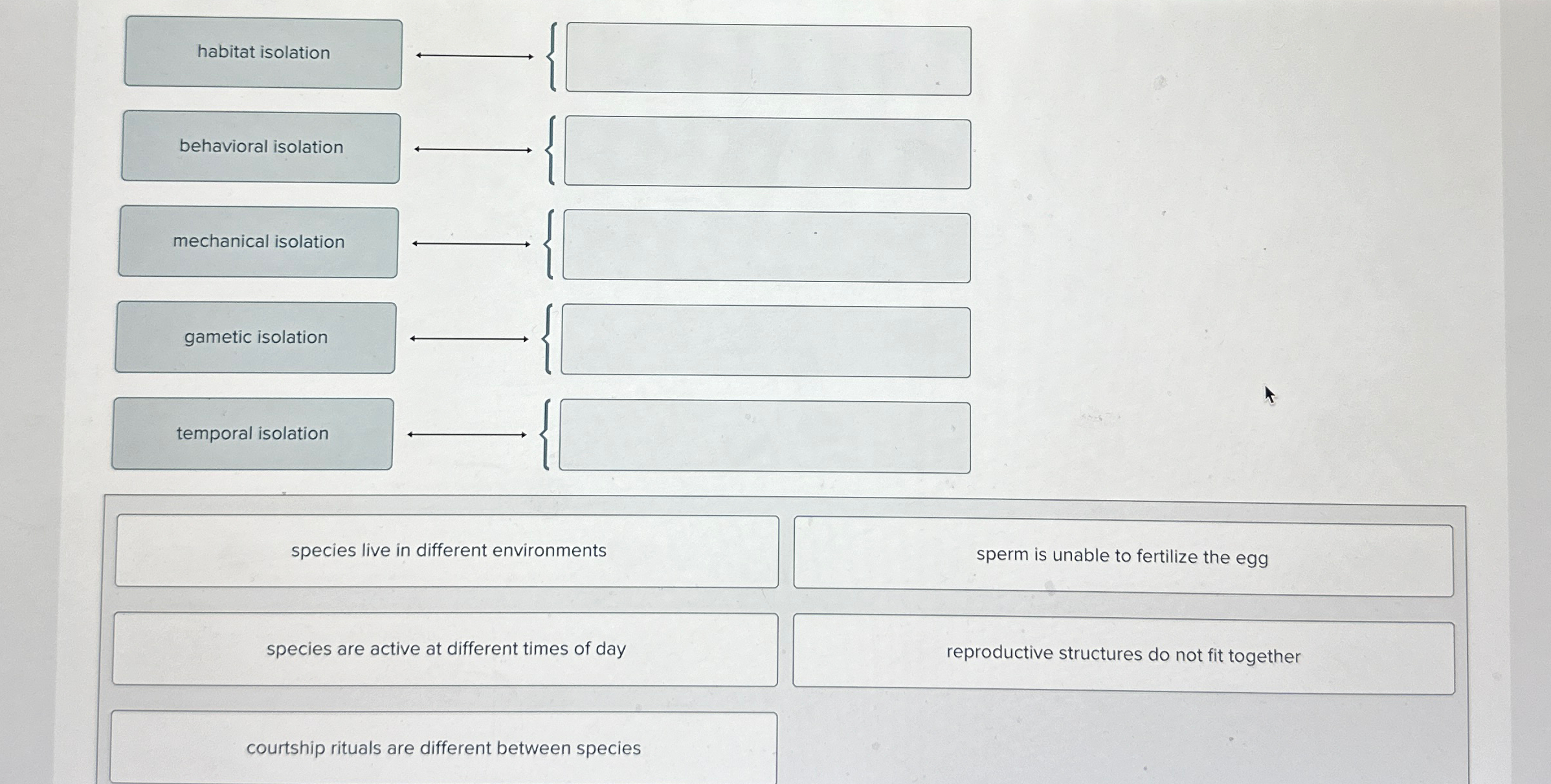 Solved behavioral isolation ﻿ q, { q, q, species live | Chegg.com