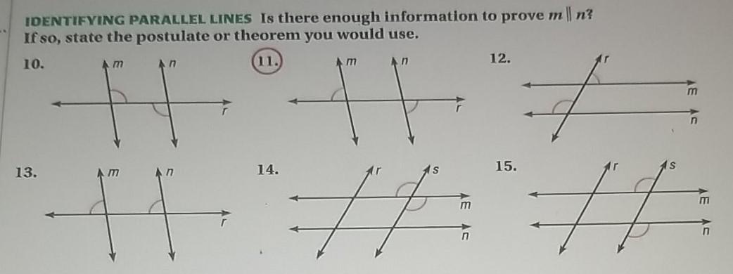 Solved IDENTIFYING PARALLEL LINES Is there enough | Chegg.com