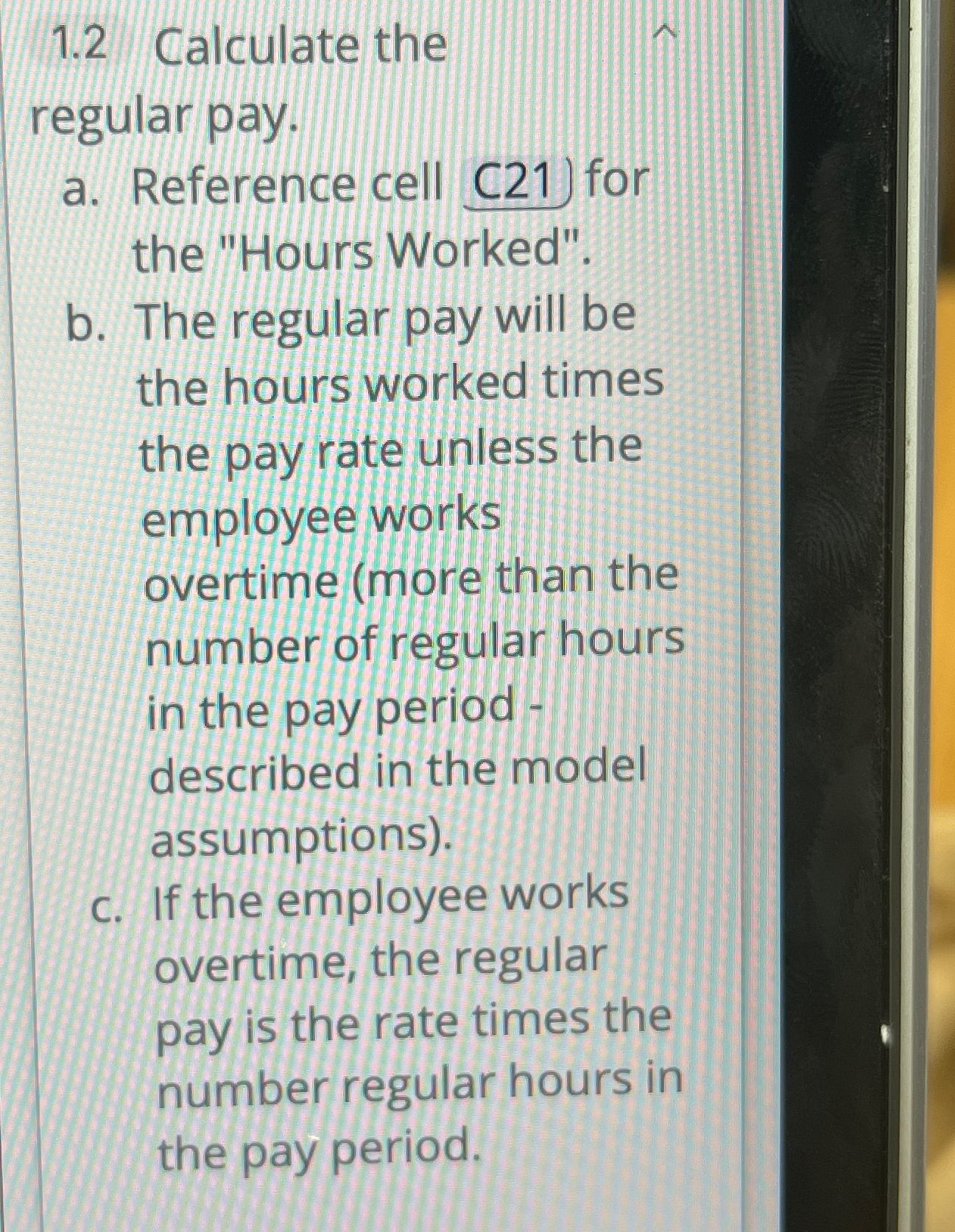1.2 ﻿Calculate the regular pay.a. ﻿Reference cell | Chegg.com
