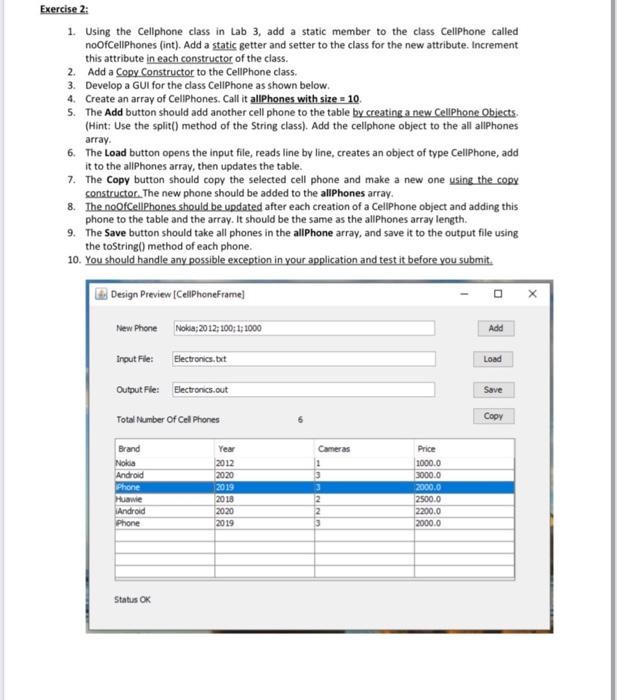Solved Exercise 2: 1. Using the Cellphone class in Lab 3, | Chegg.com