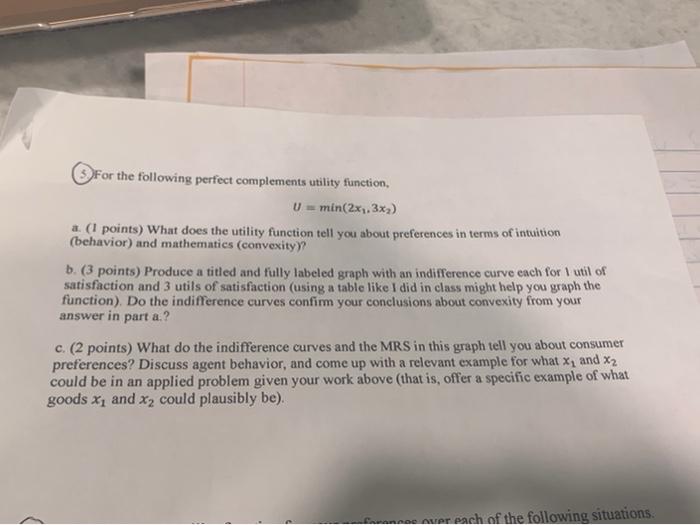 Solved For the following perfect complements utility | Chegg.com